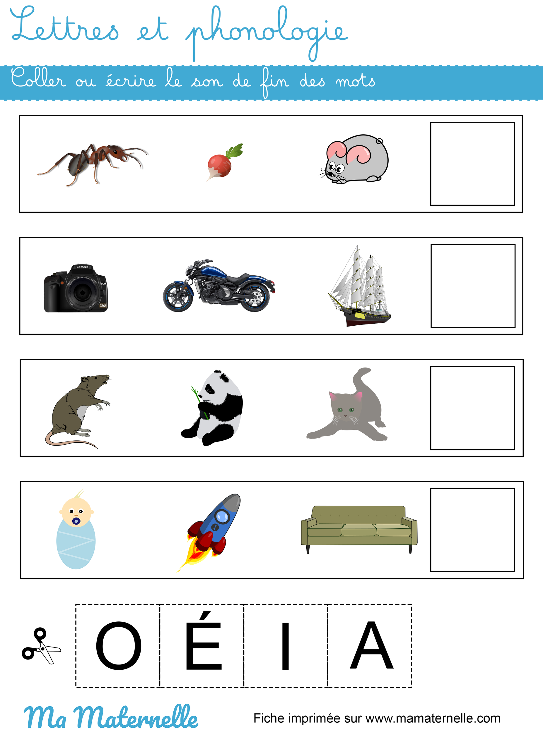 Lettres et phonologie : coller ou écrire le son de fin - Ma Maternelle