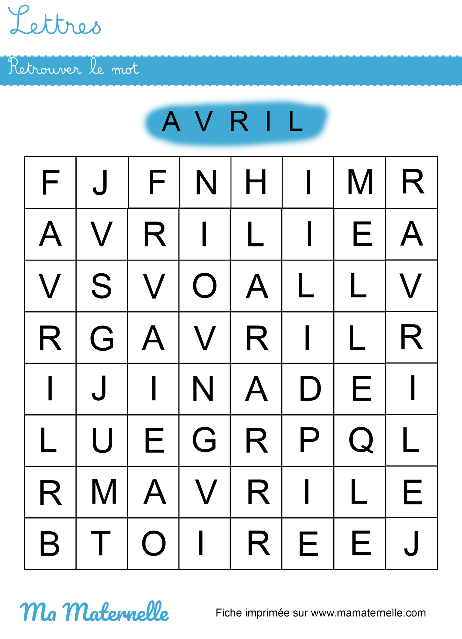 Lettres : retrouver le mot - Ma Maternelle